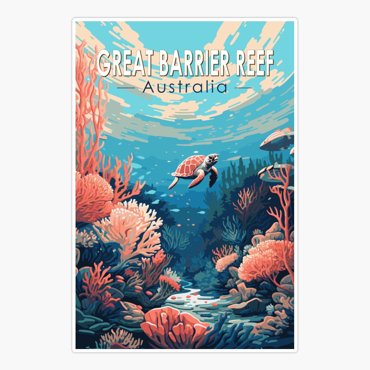 Onim Great Barrier Reef Australia Travel Art Vintage Sticker, Phone ...
