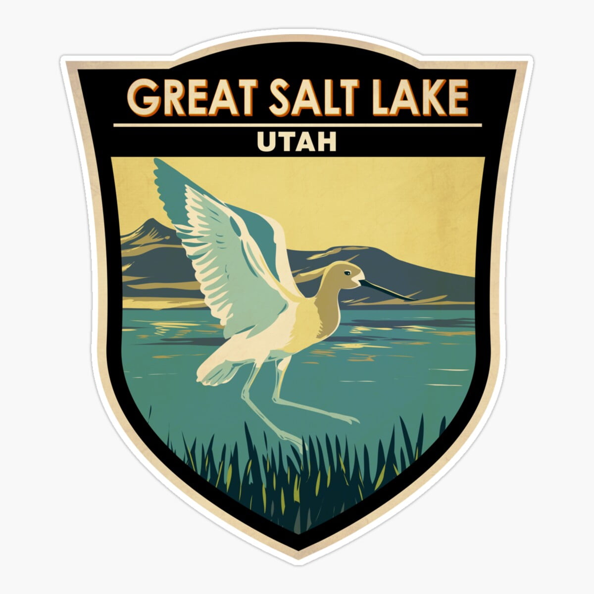 Onim Great Salt Lake American Avocet Travel Art Badge Sticker, Phone ...