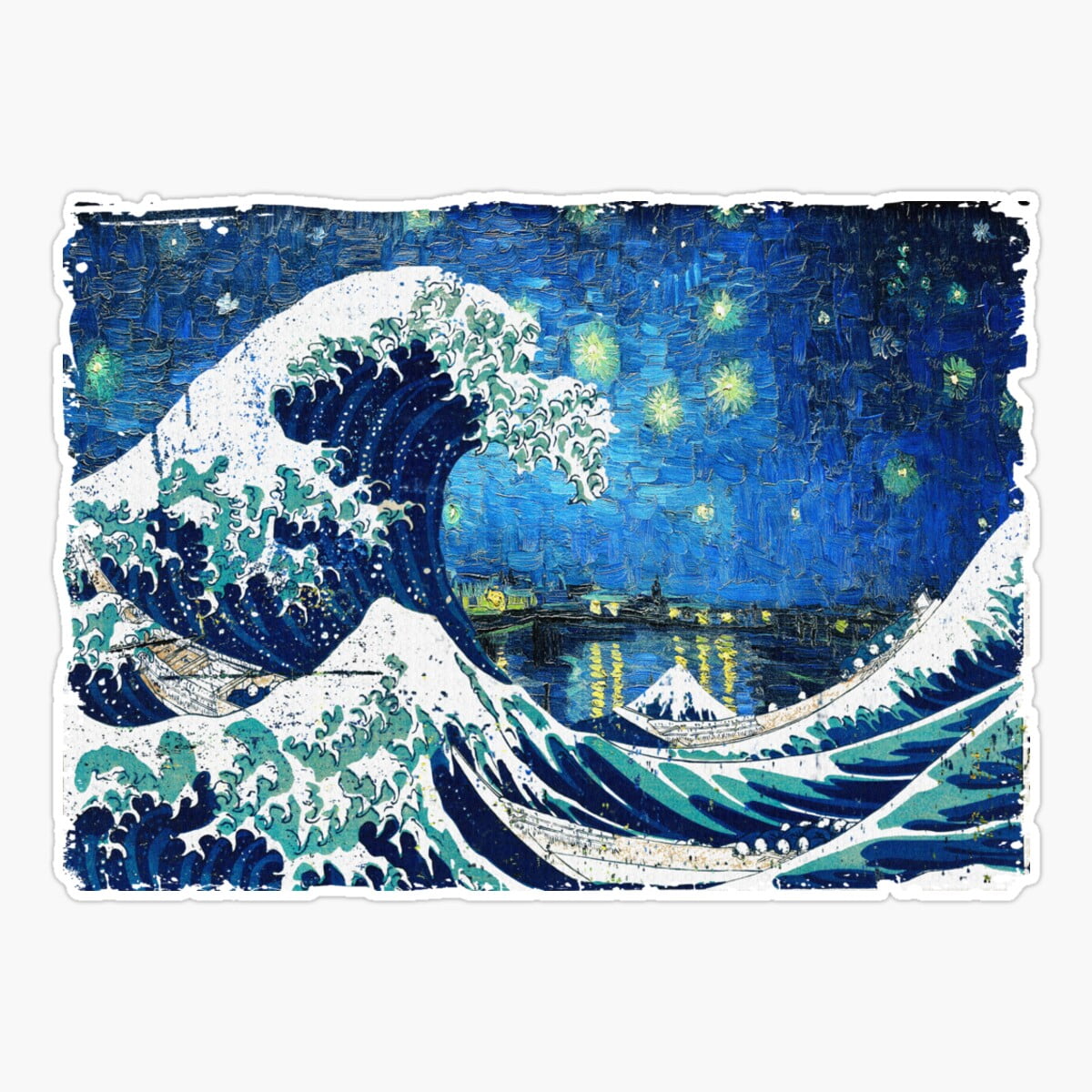 Onim Great Wave And Starry Night Van Gogh Art Sticker, Phone Decal ...