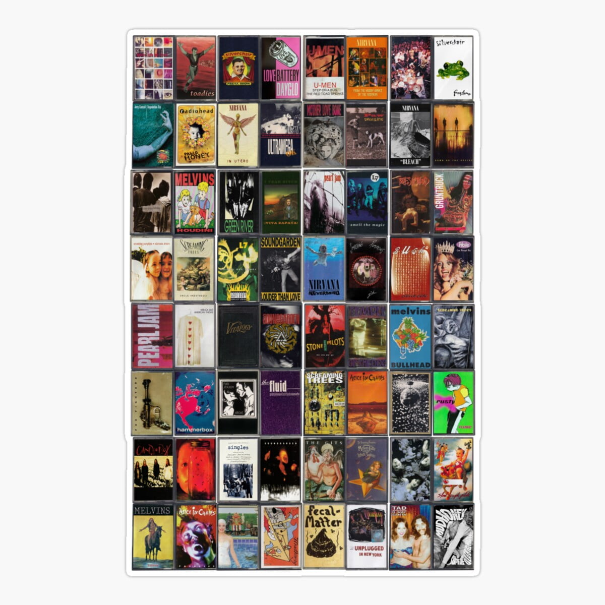 Onim Greatest Grunge Music - Vintage Cassette Album Cover Art Sticker ...