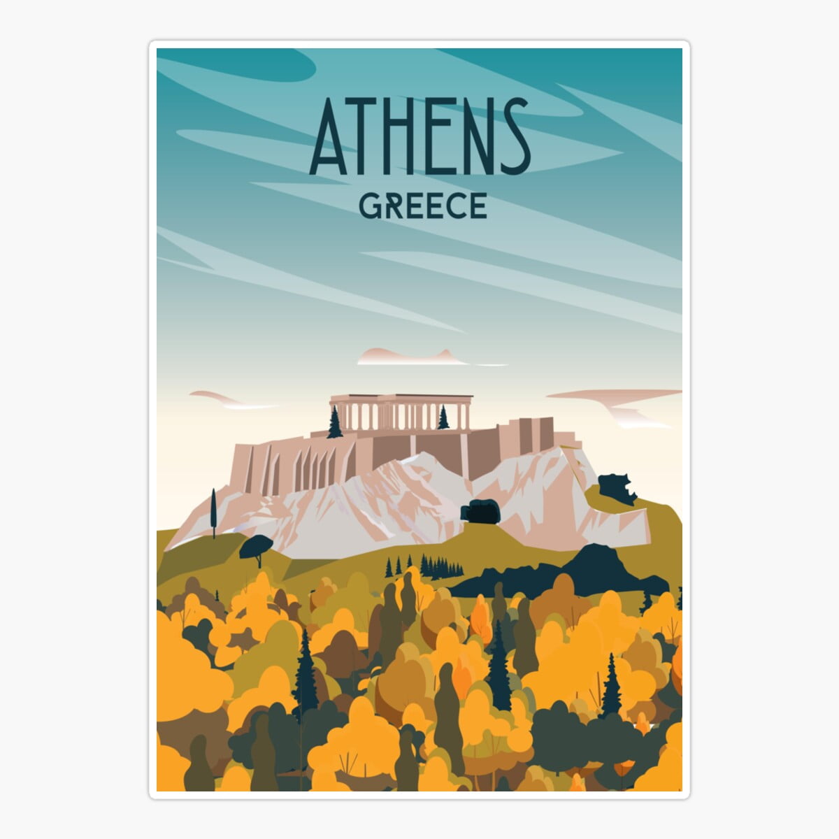 Onim Greece Travel Poster Athens Acropolis Sticker, Phone Decal Water ...