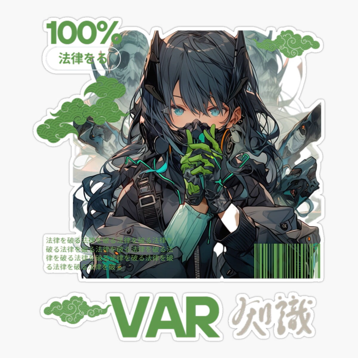 Onim Green Anime Girl Sticker, Phone Decal Water Bottle Stickers Car ...
