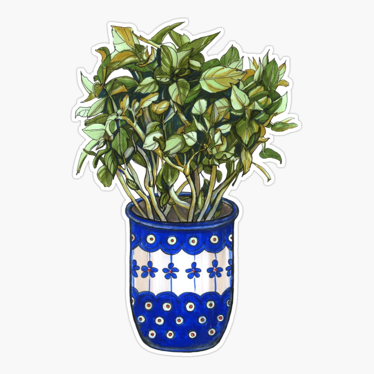 Onim Green Basil Plant In A Mug Sticker, Phone Decal Water Bottle ...