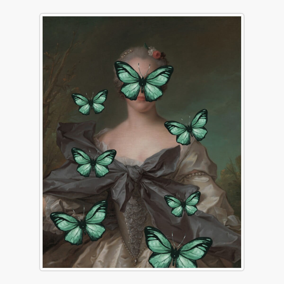 Onim Green Butterflies Renaissance Woman Painting Sticker, Phone Decal ...