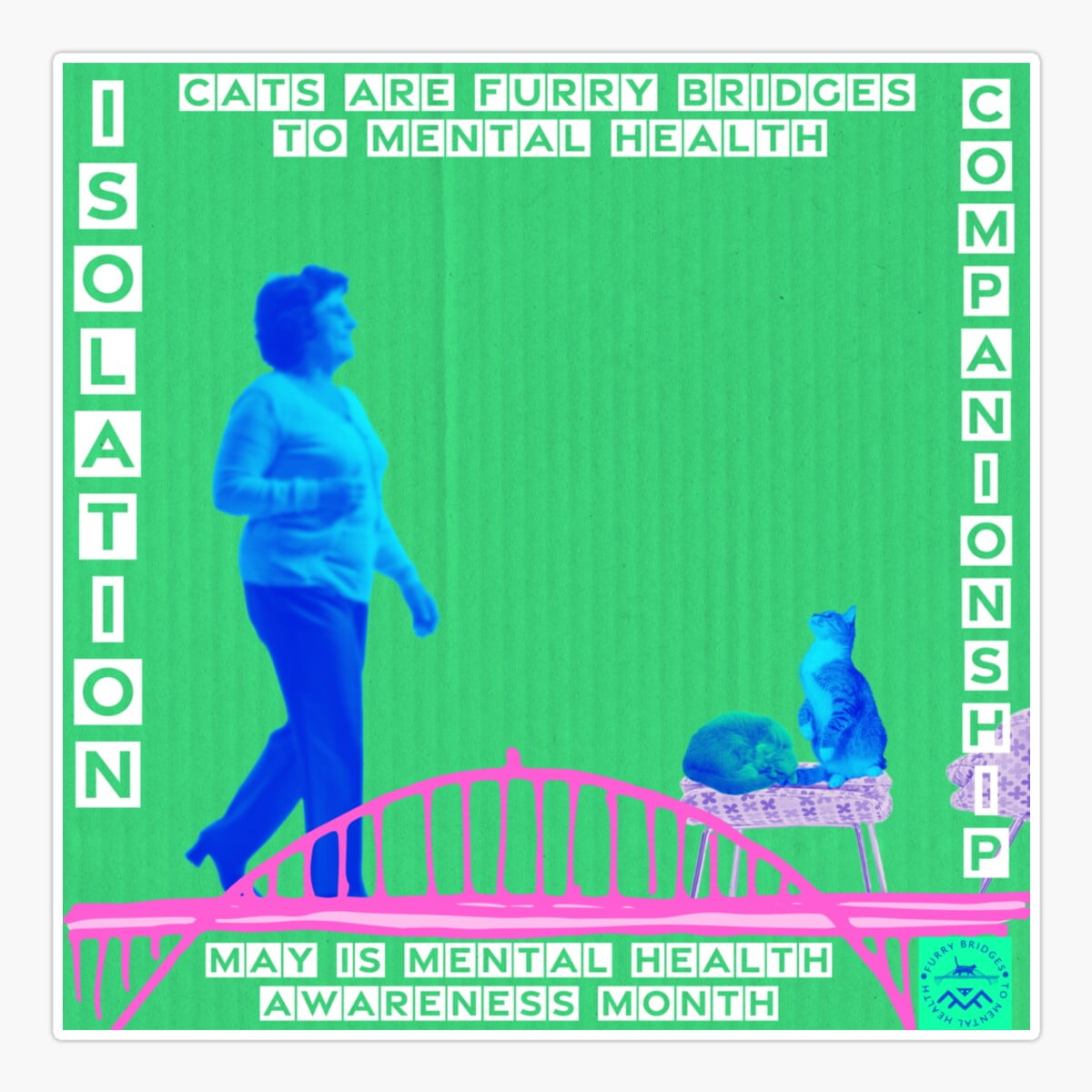 Onim Green Cats Furry Bridges To Mental Health Sticker, Phone Decal ...