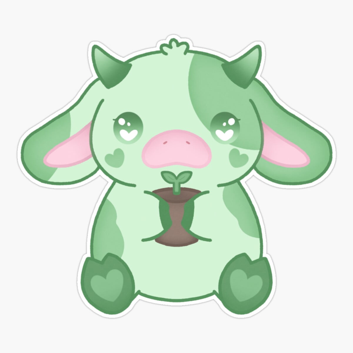Onim Green Cow Holding Plant (Sprout) Sticker, Phone Decal Water Bottle ...