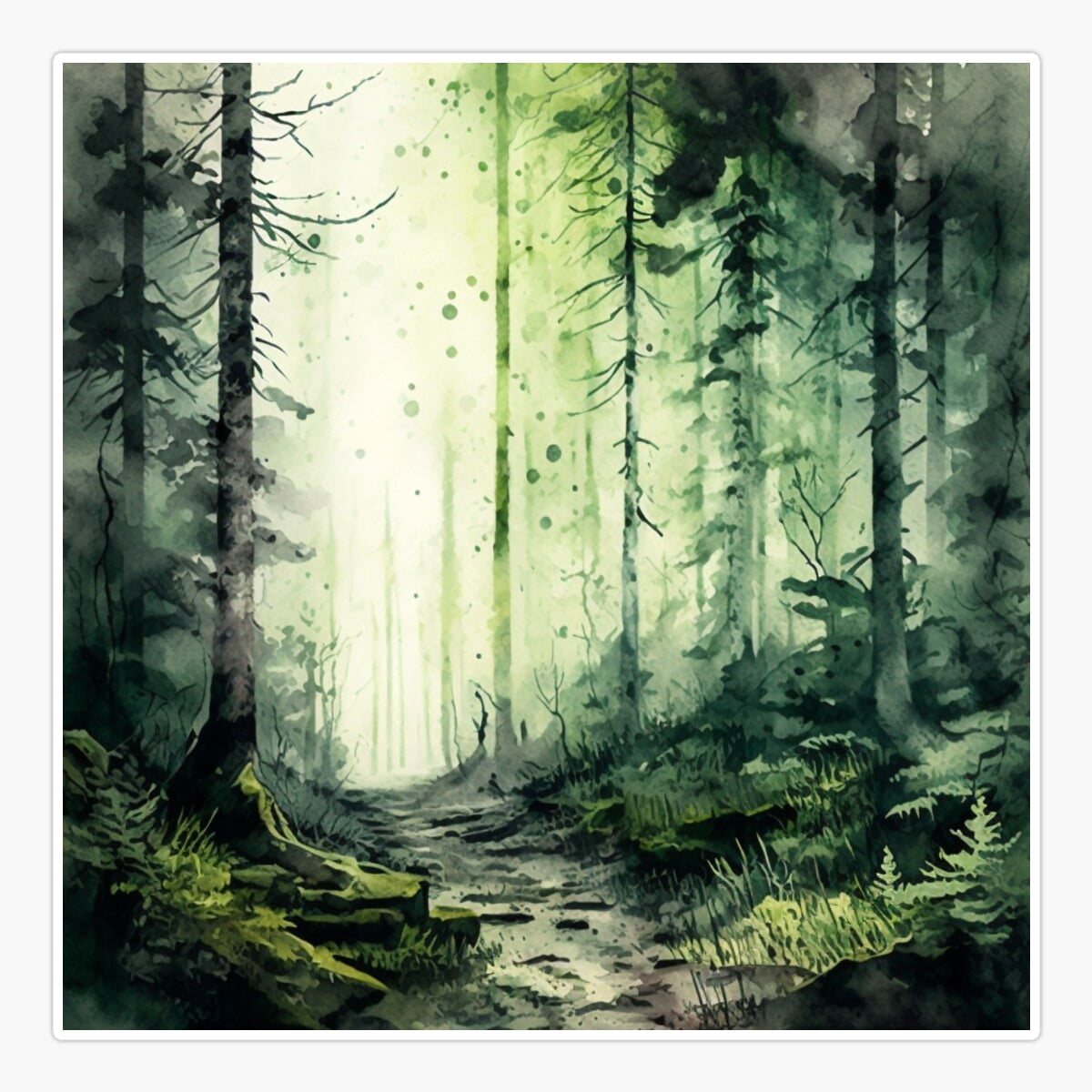 Onim Green Forest Watercolor Sticker, Phone Decal Water Bottle Stickers ...