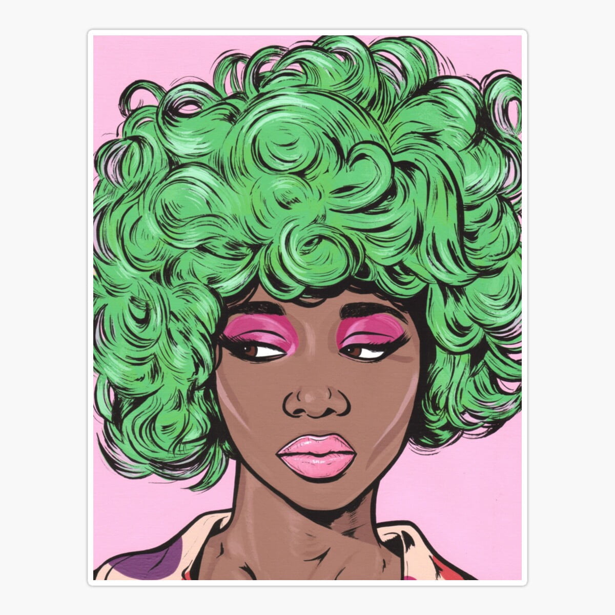 Onim Green Haired Kawaii Comic Girl Sticker, Phone Decal Water Bottle ...