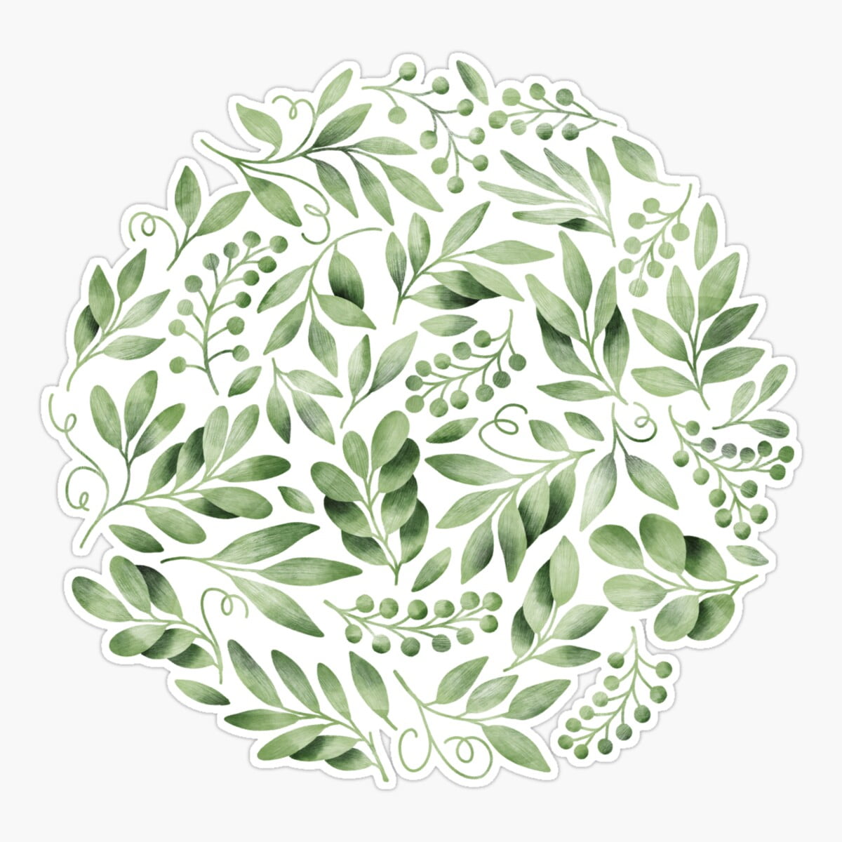 Onim Green Leaves Seamless Pattern Sticker, Phone Decal Water Bottle ...