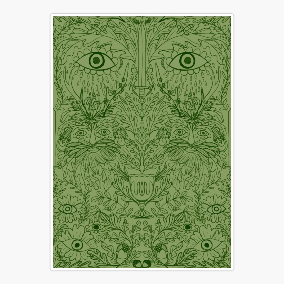 Onim Green Man Forest Pattern Mystical Nature Illustration Sticker ...