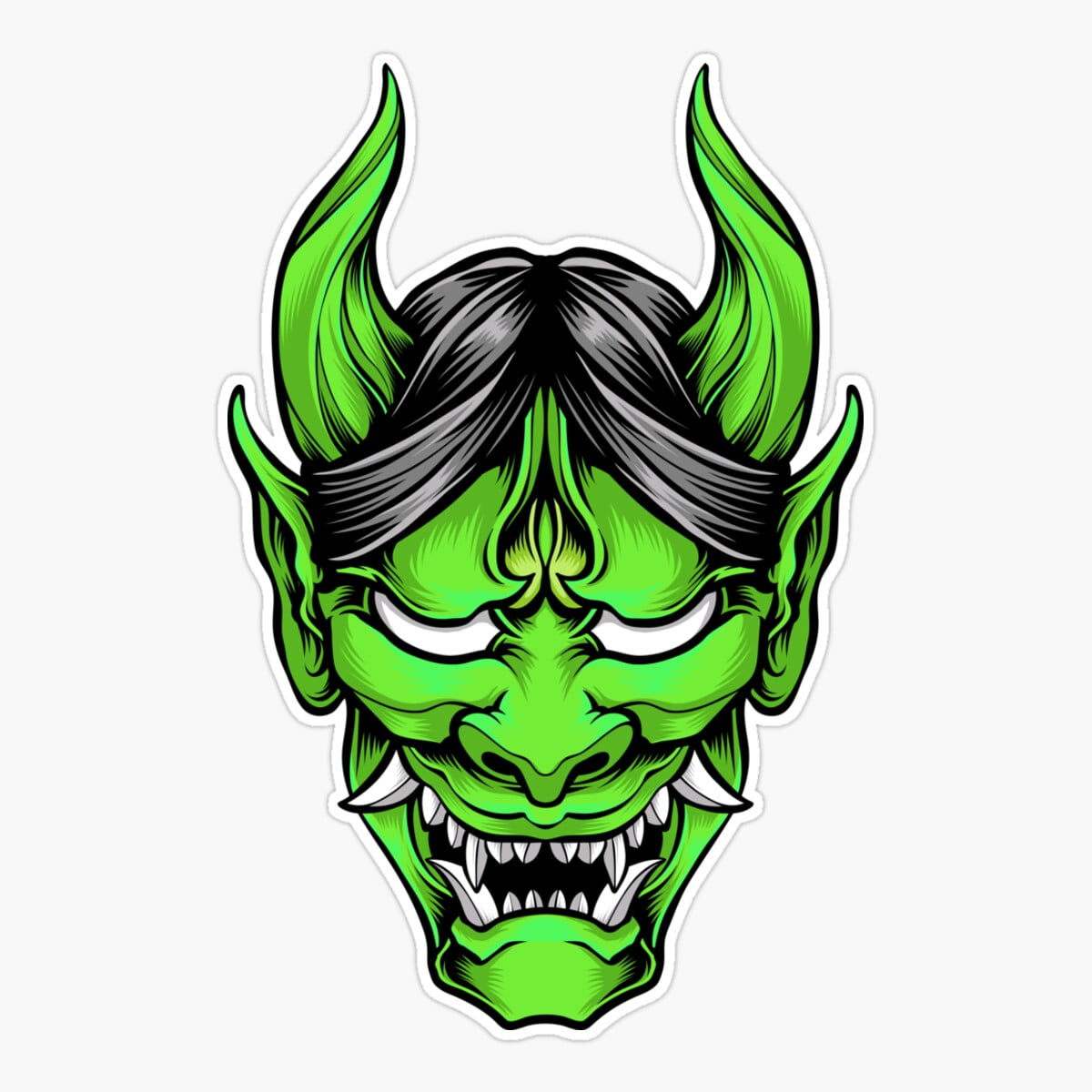 Onim Green Oni Hannya Japanese Demon Tattoo Style Sticker, Phone Decal ...