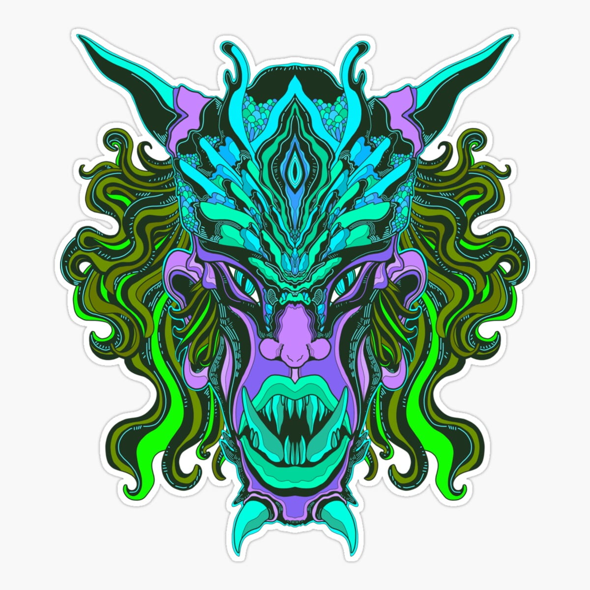 Onim Green Oni Yokai Sticker, Phone Decal Water Bottle Stickers Car ...