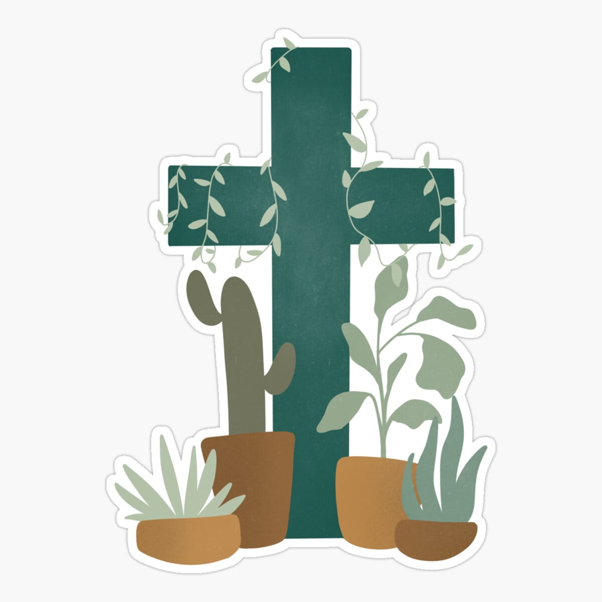 Onim Green Plant Christian Cross Sticker, Phone Decal Water Bottle ...