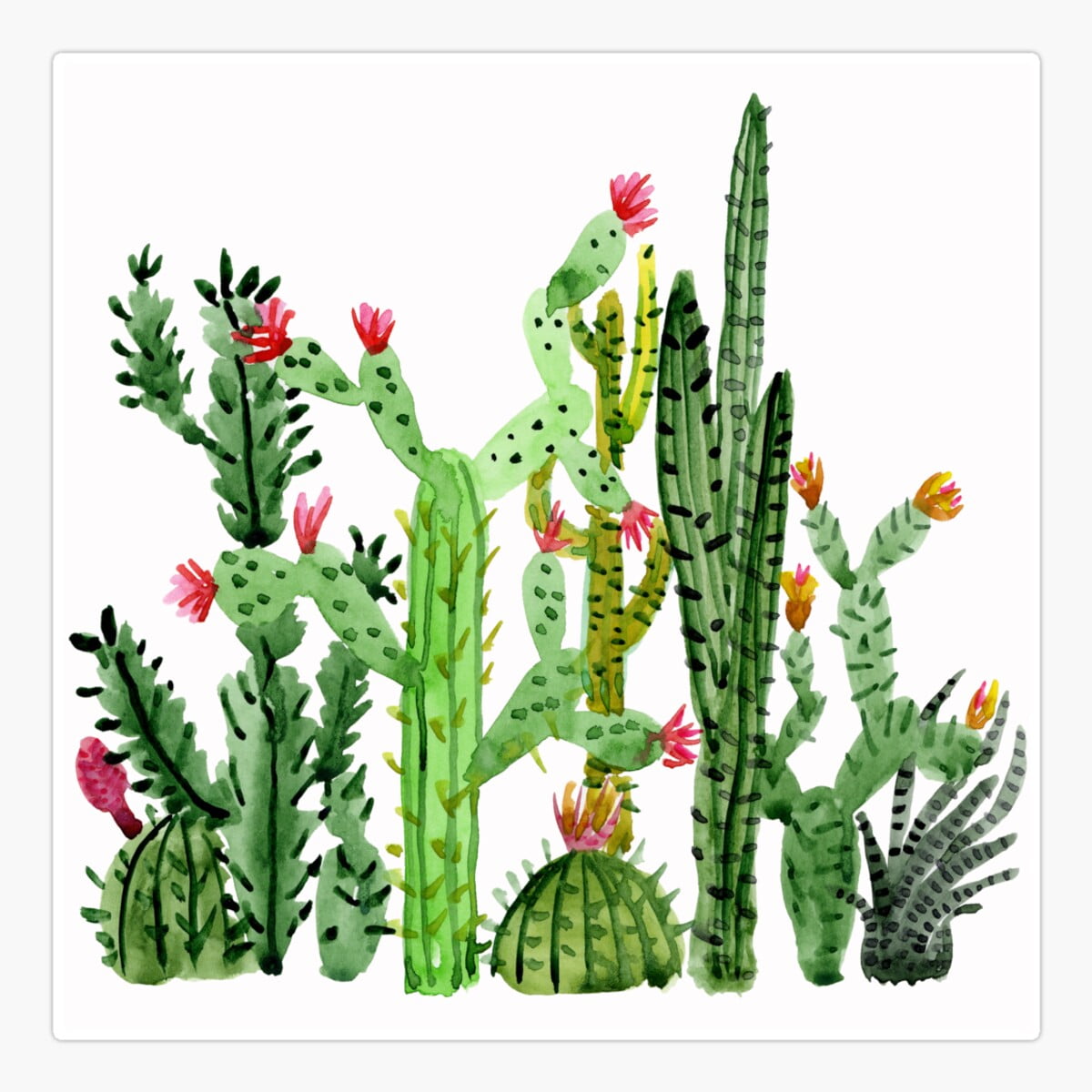 Onim Green Simple Cacti Sticker, Phone Decal Water Bottle Stickers Car ...