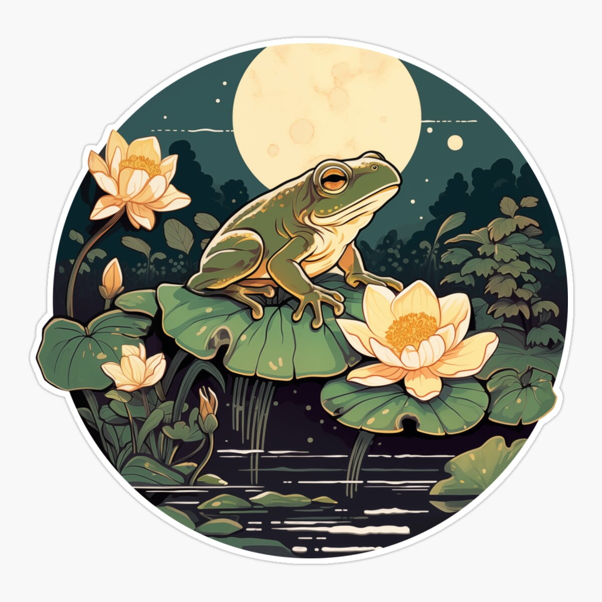 Onim Green Tree Frog In The Moonlight Sticker, Phone Decal Water Bottle ...