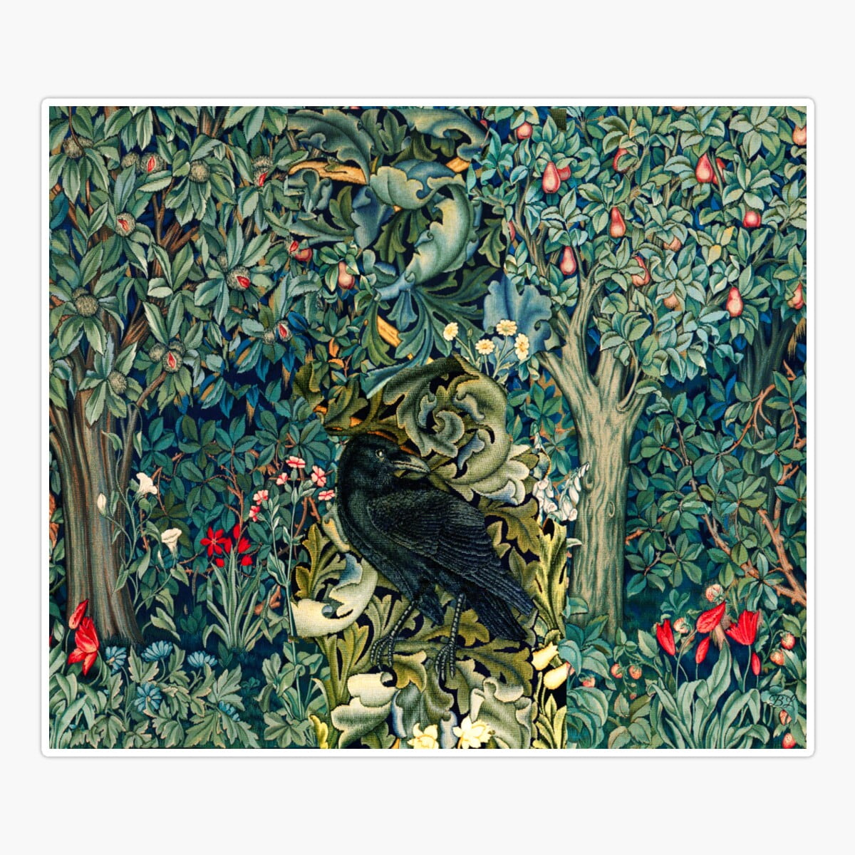 Onim Greenery, Forest Animals ,Raven On Acanthus Leaves Blue Green ...