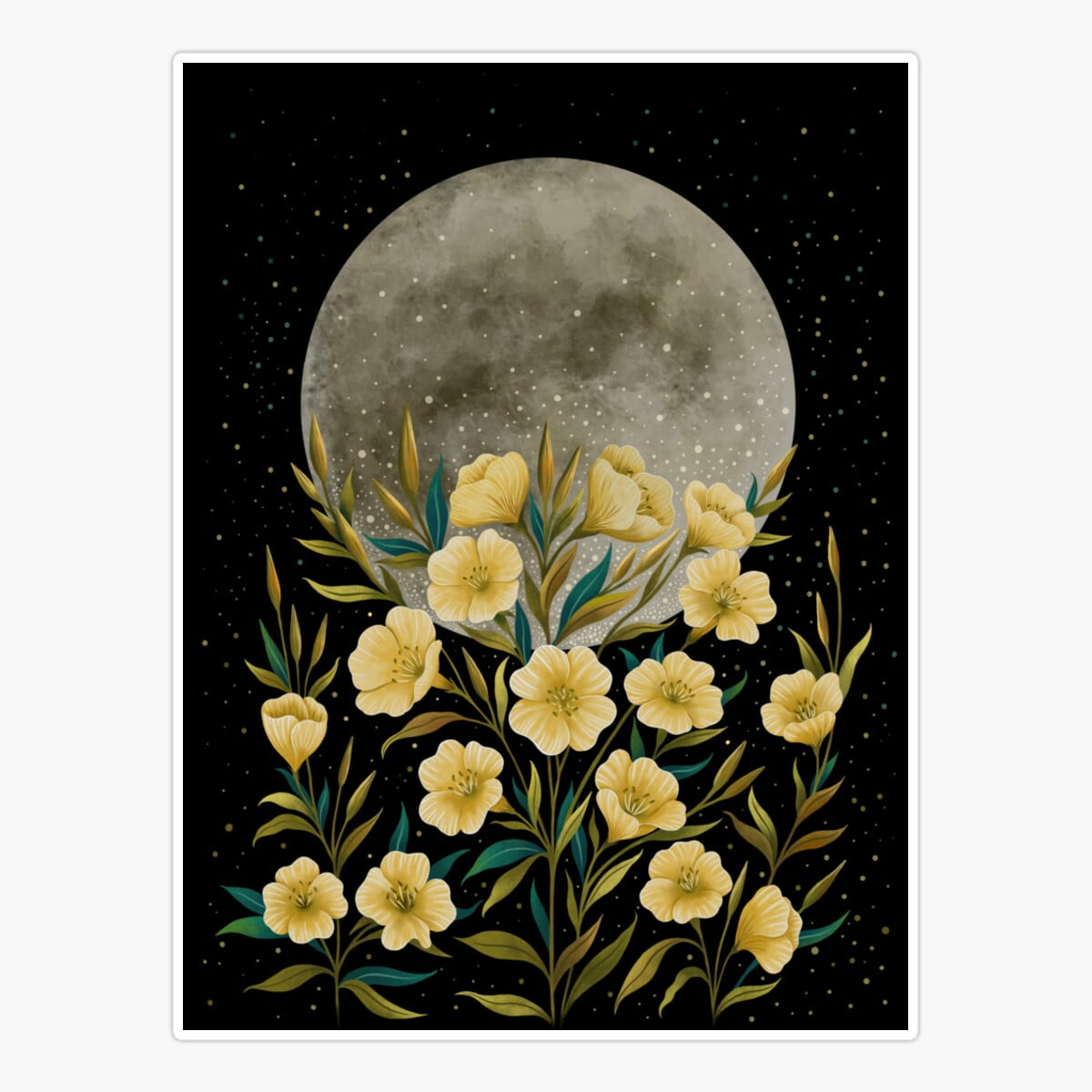 Onim Greeting The Moon - Evening Primrose Sticker, Phone Decal Water ...