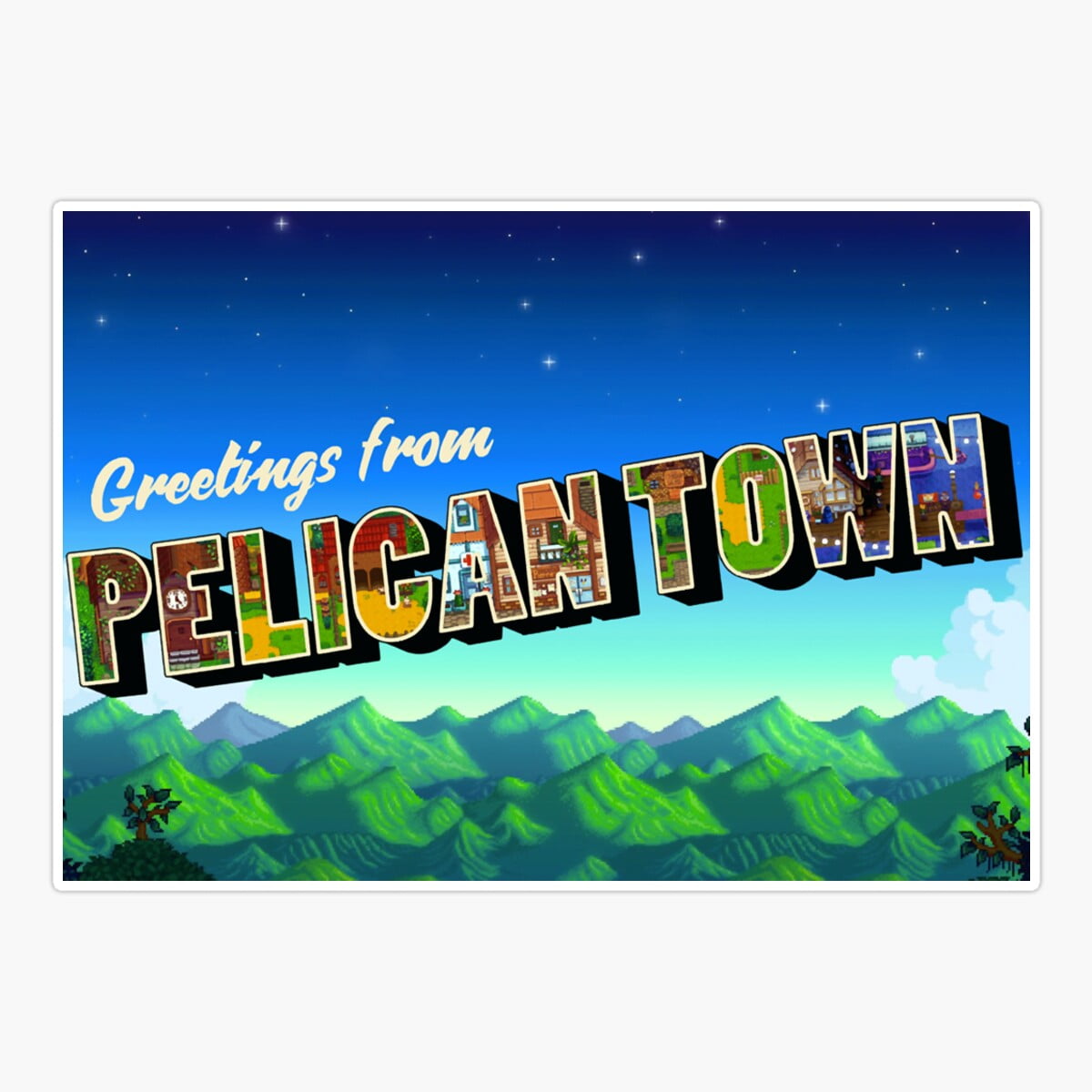 Onim Greetings From Pelican Town Stardew Valley Retro Postcard Sticker ...