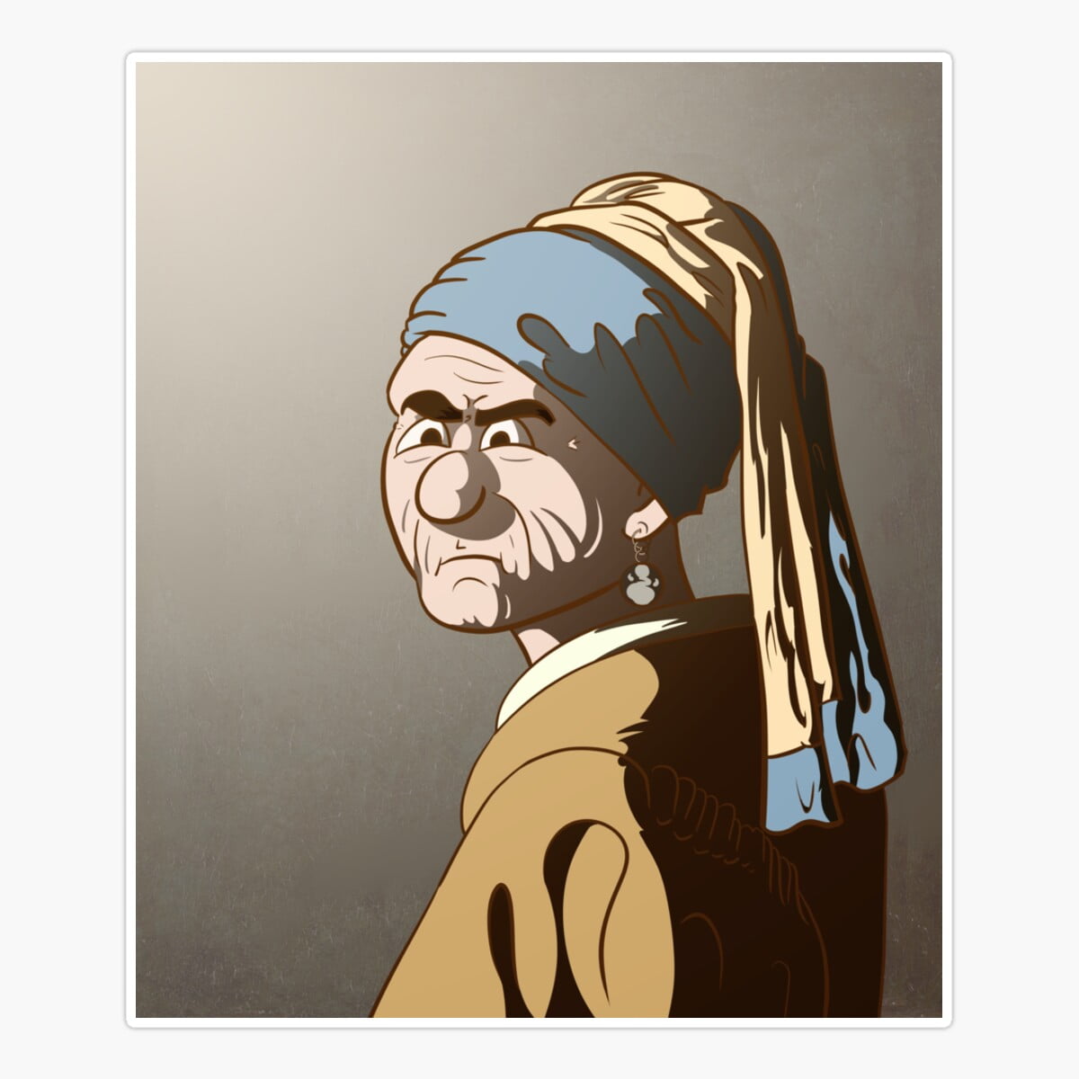 Onim Grumpy Cartoon Girl With A Pearl Earring Sticker, Phone Decal ...