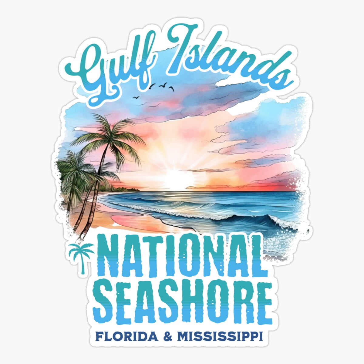 Onim Gulf Islands National Seashore Florida & Mississippi Watercolor ...