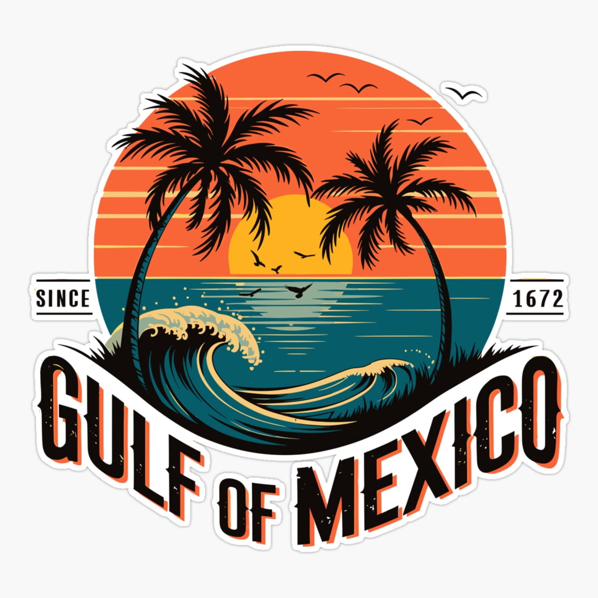 Onim Gulf Of Mexico Retro Beach Sunset Palm Trees Ocean Vintage Sticker ...