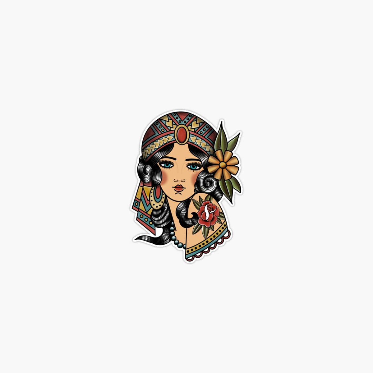 Onim Gypsy Lady Head Tattoo Kgbd Sticker, Phone Decal Water Bottle ...