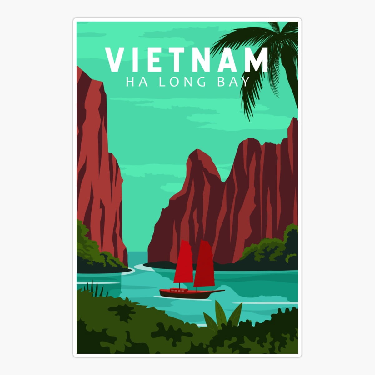 Onim Ha Long Bay Vietnam Travel Vintage Art Sticker, Phone Decal Water ...
