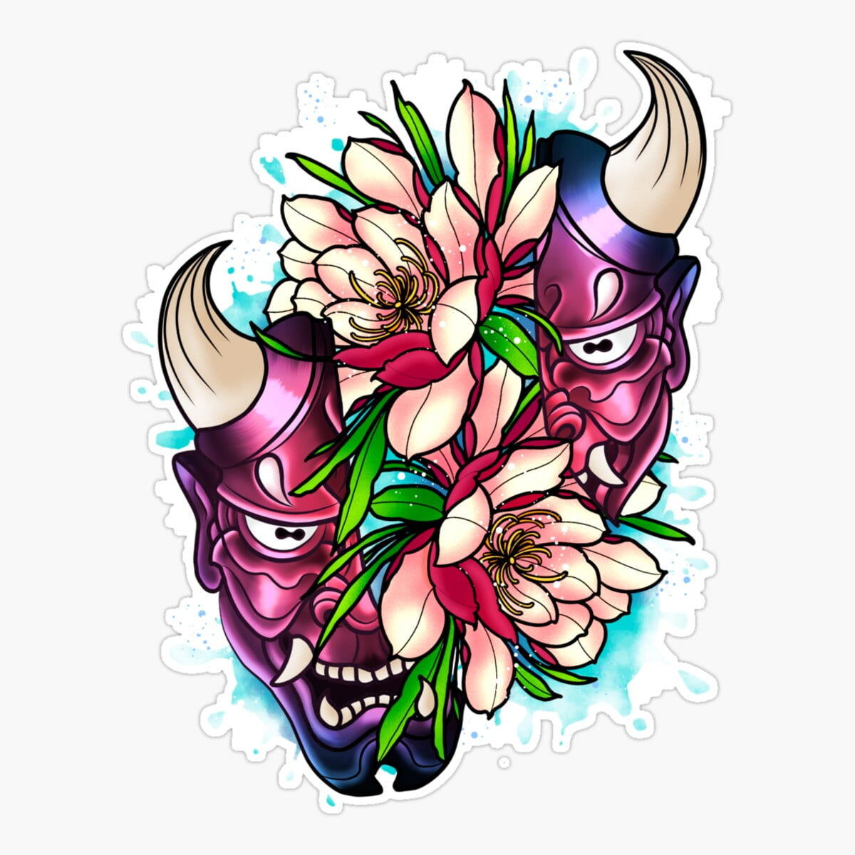 Onim Haanya Mask, Japanese Theater Mask- Kabuki, No-Men Sticker, Phone ...