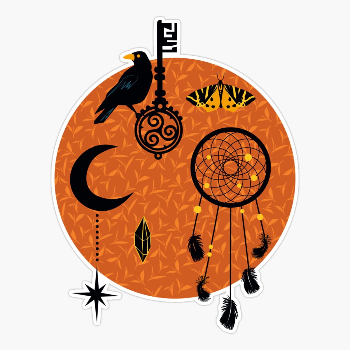 Onim Halloween Dreamcatcher And Peacock On Burnt Orange Sticker, Phone ...
