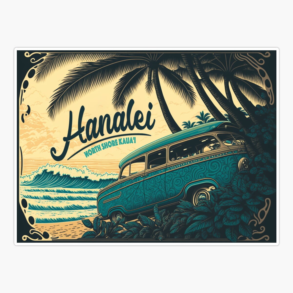Onim Hanalei Kauai Vintage Hawaiian Surf Sticker, Phone Decal Water ...