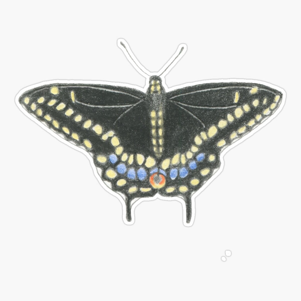 Onim Hand-Drawn Black Swallowtail Butterfly Sticker, Phone Decal Water ...