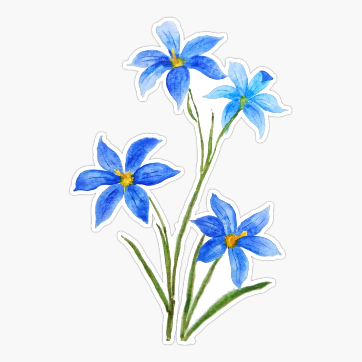 Onim Hand Painted Dotted Blue Eyes Grass Flower Watercolor Sticker ...