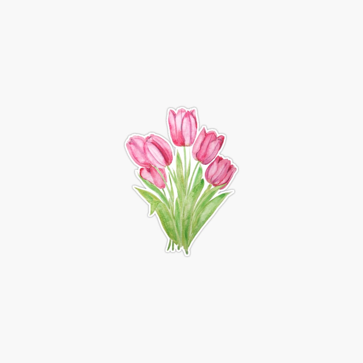 Onim Hand Painted Pink Tulips Flowers Watercolor Painting Sticker ...