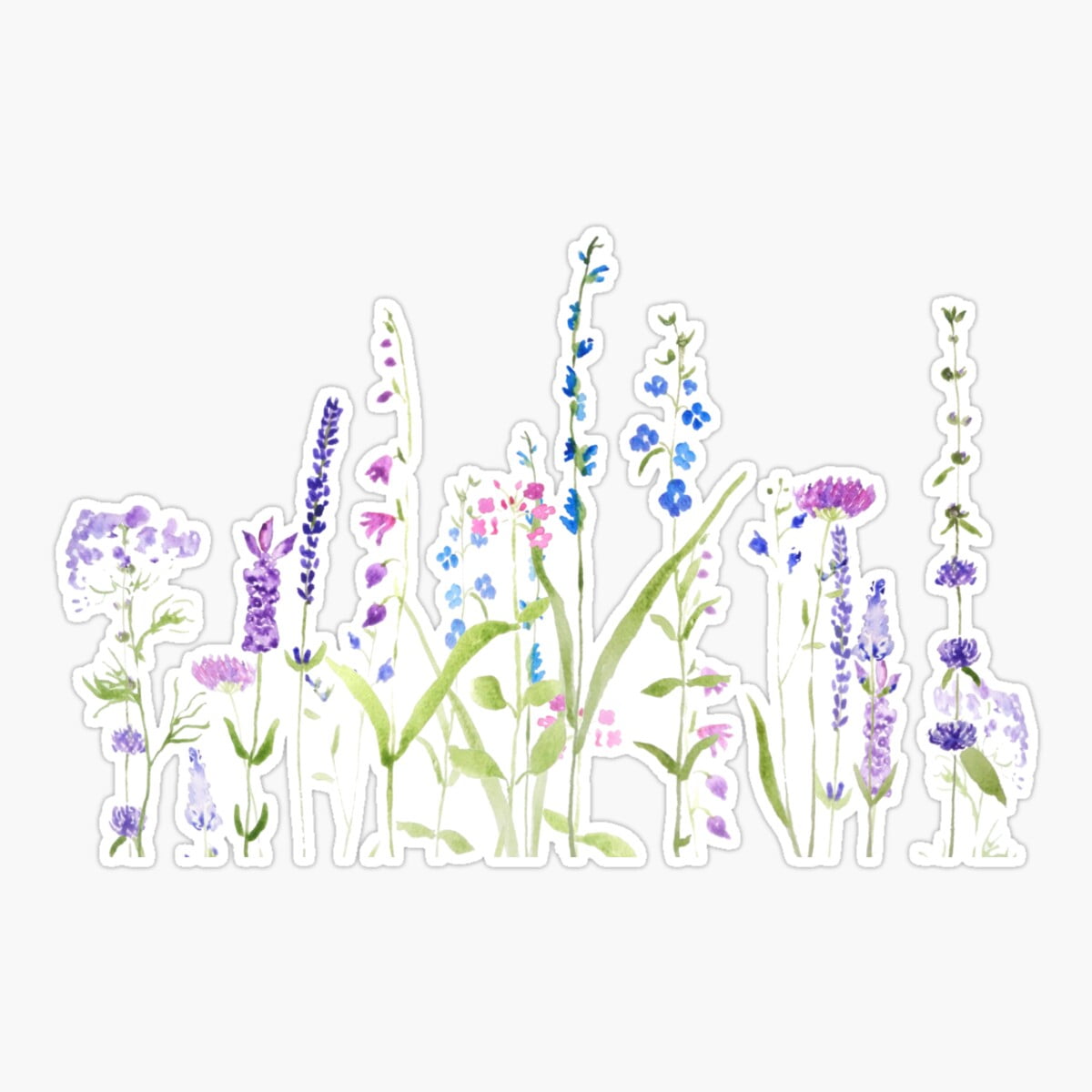 Onim Hand Painted Purple Blue Wild Flowers Watercolor Painting Sticker ...