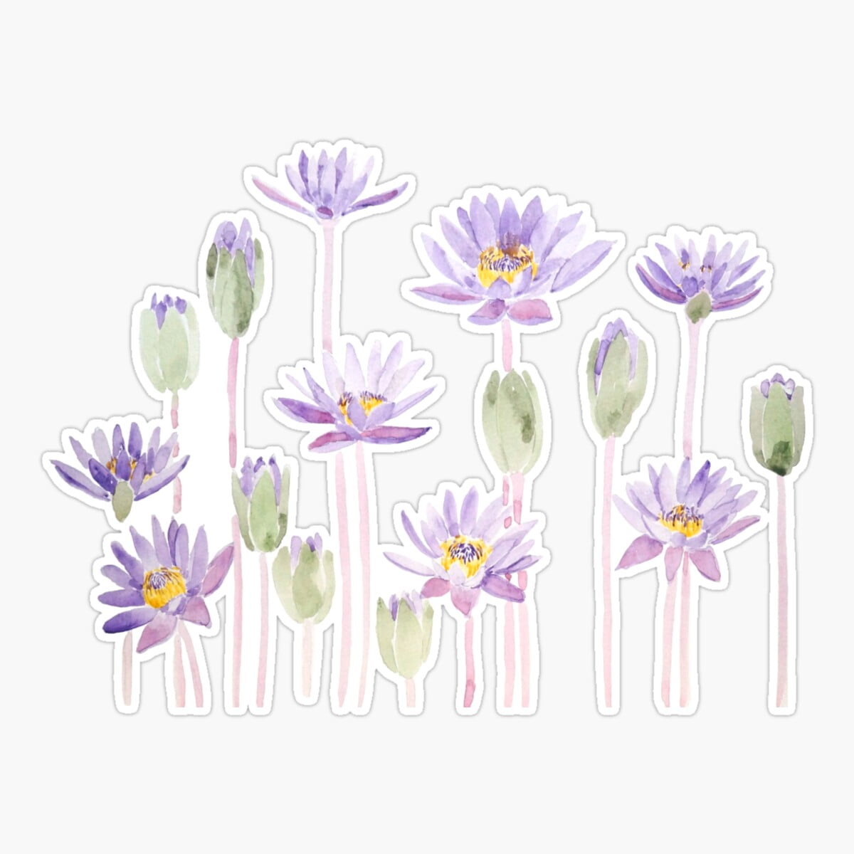 Onim Hand Painted Purple Waterlily Watercolor Horizontal Sticker, Phone ...