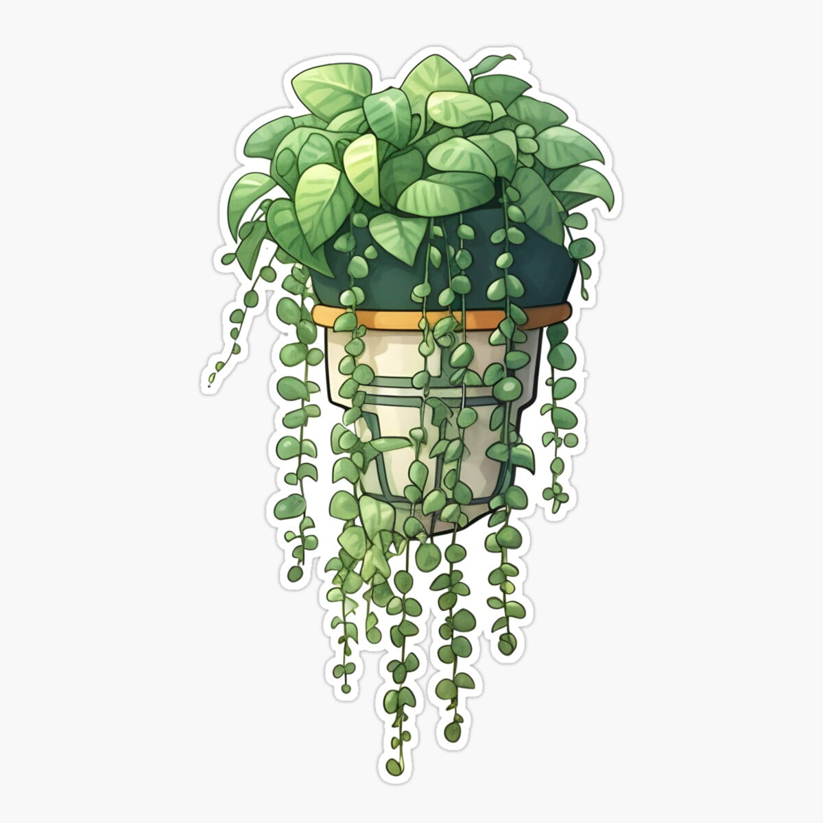 Onim Hanging Potted String Of Pearls And Pothos Leaves Sticker ...