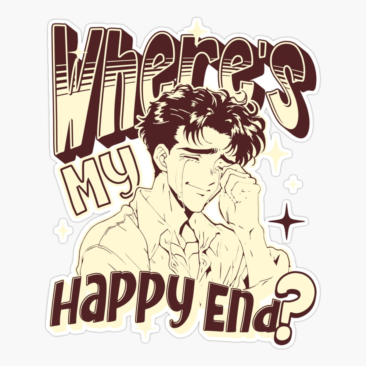 Onim Happy End - Retro Anime Boy Crying Emotional Sticker, Phone Decal ...