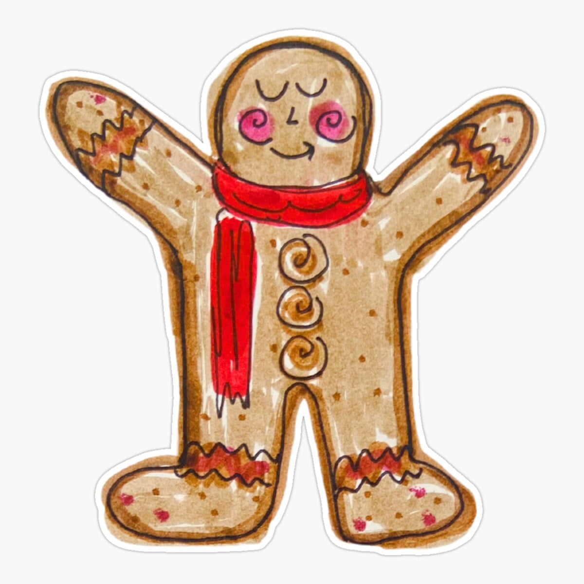 Onim Happy Gingerbread Man Sticker, Phone Decal Water Bottle Stickers ...