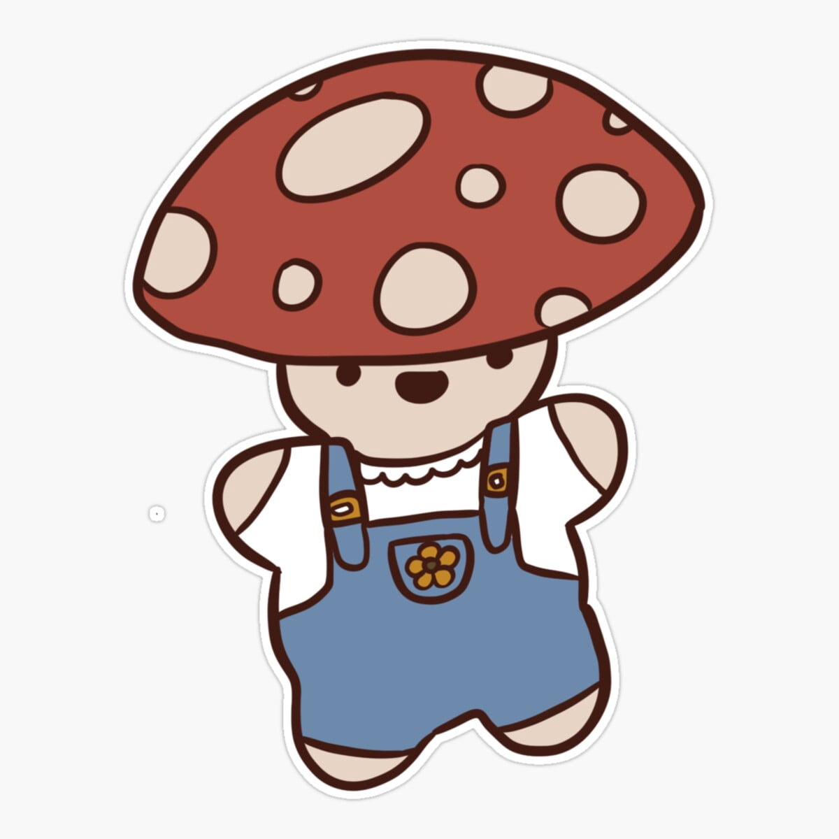 Onim Happy Mushroom In Overalls Cottagecore Sticker, Phone Decal Water ...