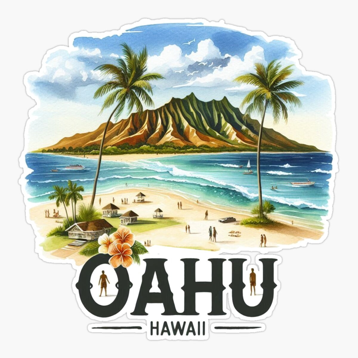 Onim Hawaii Oahu Sticker, Phone Decal Water Bottle Stickers Car Decals ...