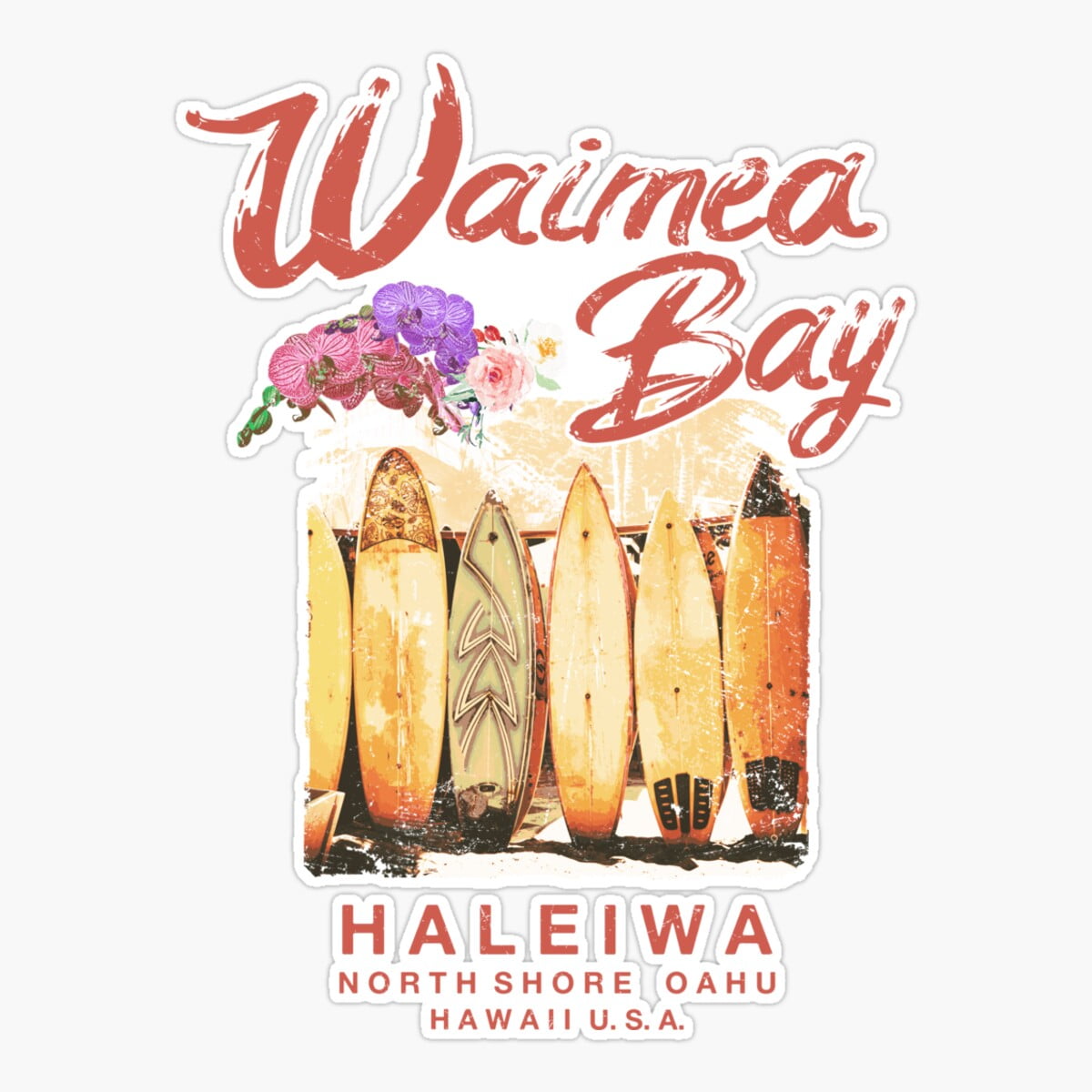 Onim Hawaii Waimea Bay Surfing Vintage Hawaiian Sticker, Phone Decal ...