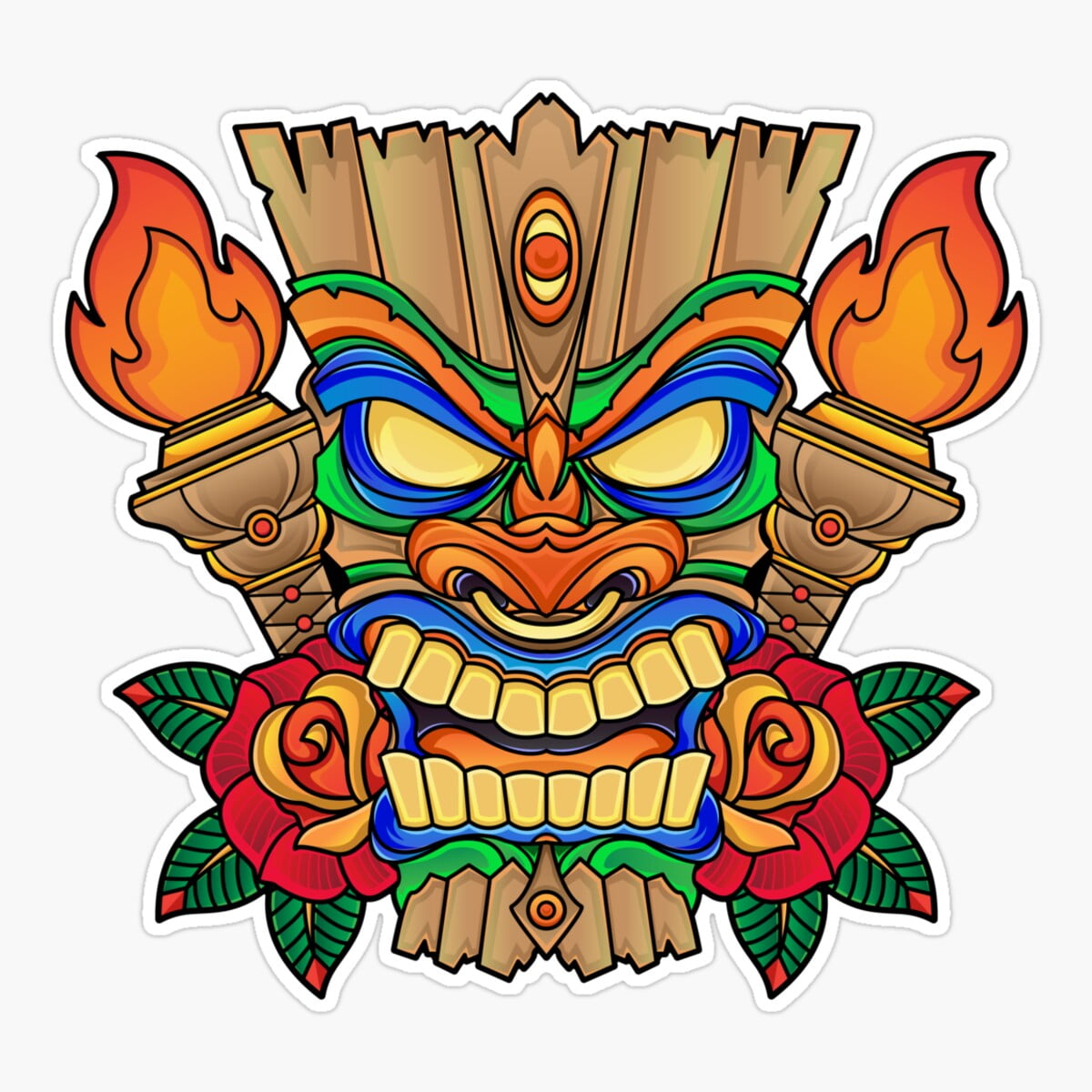Onim Hawaiian Tiki Tribal Mask Sticker, Phone Decal Water Bottle ...