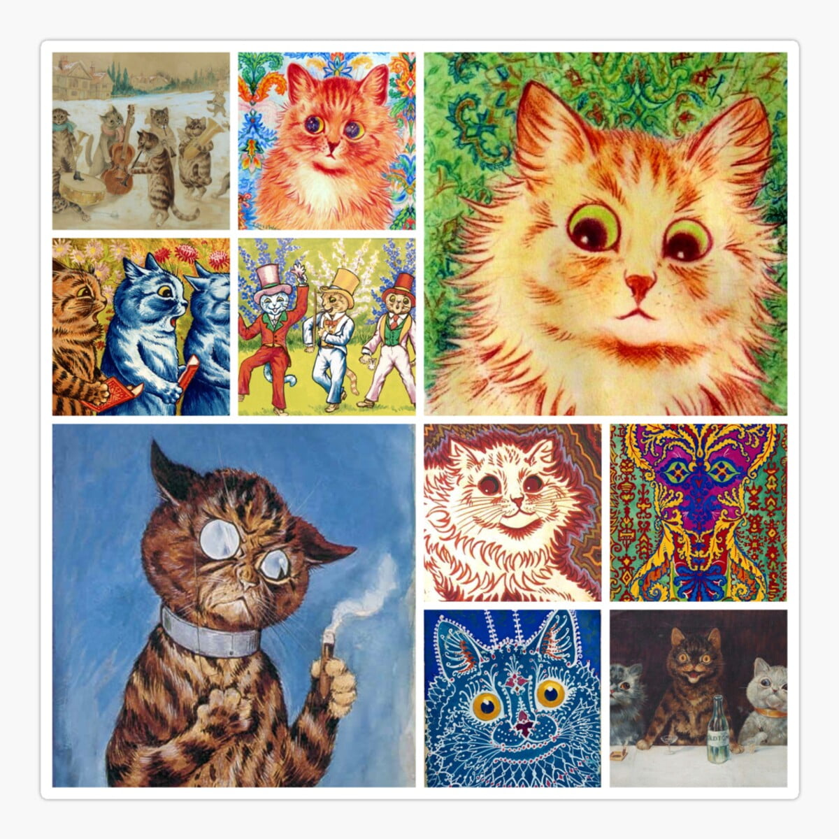 Onim Hd Louis Wain - Cats Sticker, Phone Decal Water Bottle Stickers ...