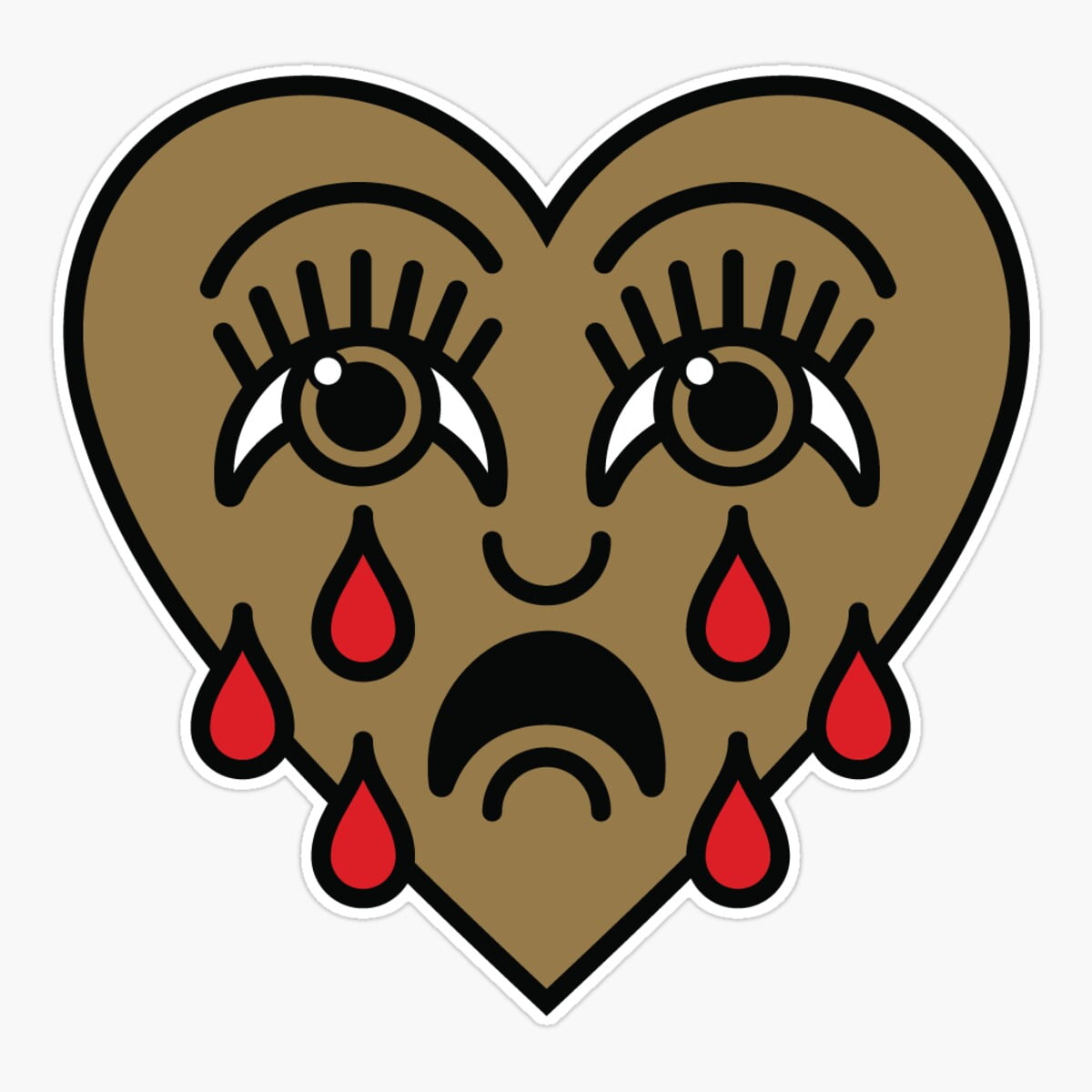 Onim Heart Black, Gold & Red Tears Sticker, Phone Decal Water Bottle ...