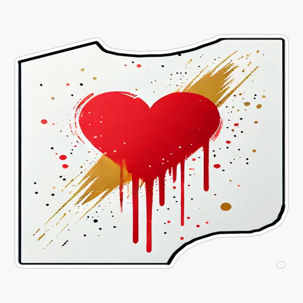 Onim Heart Canvas With Dripping Red Paint, Gold Brushstroke, And Bold ...