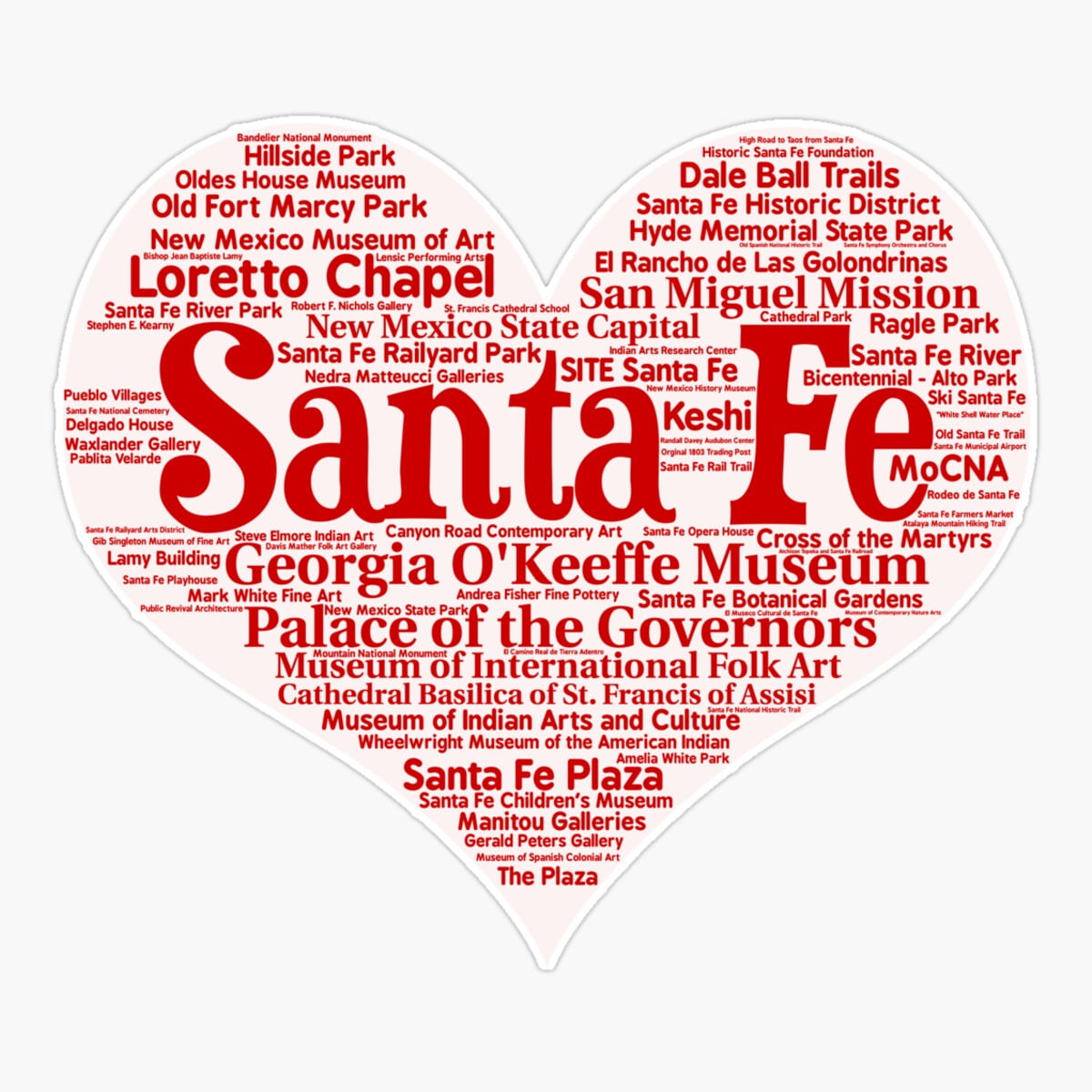 Onim Heart Of Santa Fe Heart Word Cloud Products Sticker, Phone Decal ...