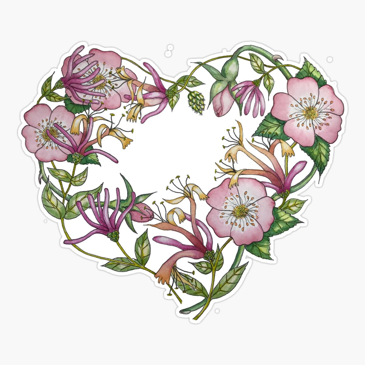 Onim Heart Of Wild Rose And Honeysuckle Sticker, Phone Decal Water ...