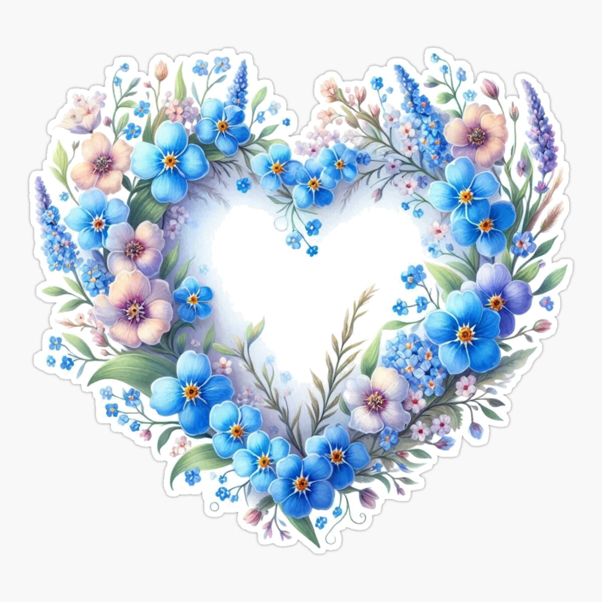 Onim A Heart-Shaped Floral Wreath With Forget-Me-Not Flowers In ...