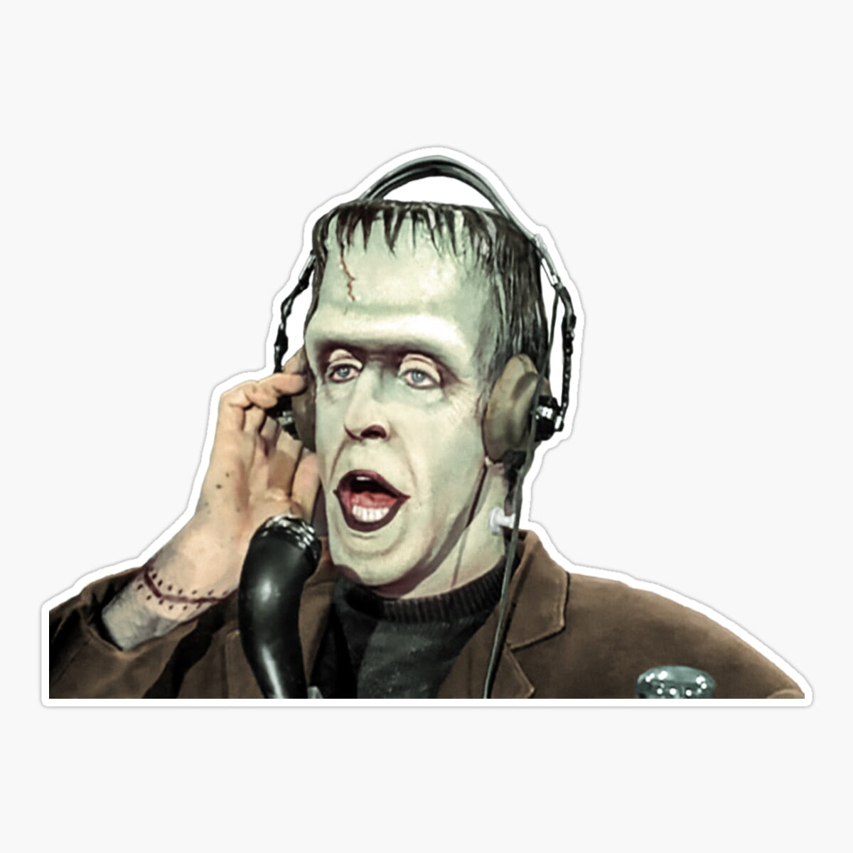 Onim Herman Munster At The Radio Sticker, Phone Decal Water Bottle Stickers Car Decals, Funny ...