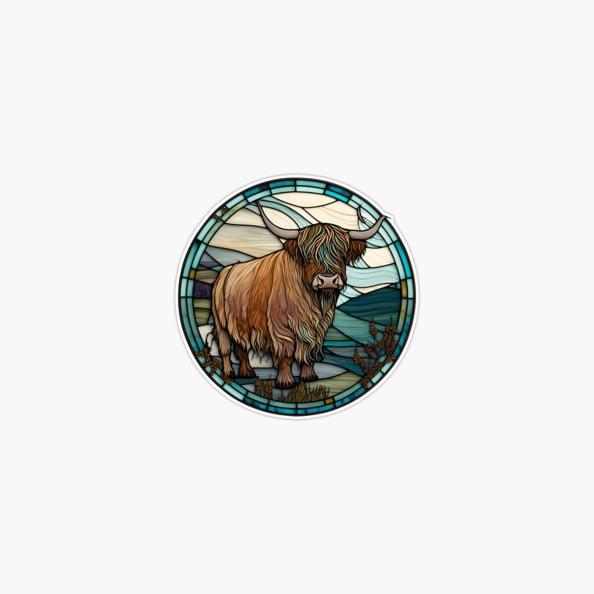 Onim Highland Cow From Scotland In Stained Glass Scottish Hairy Cow ...